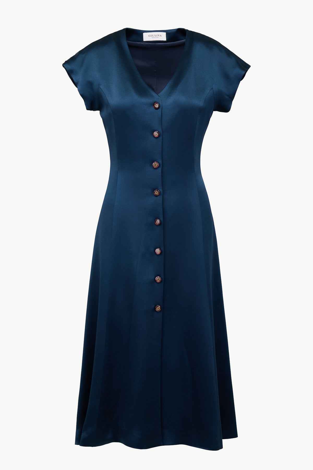 Satin Midi Dress in Deep Blue with Kimono Sleeves – Giuliva Heritage